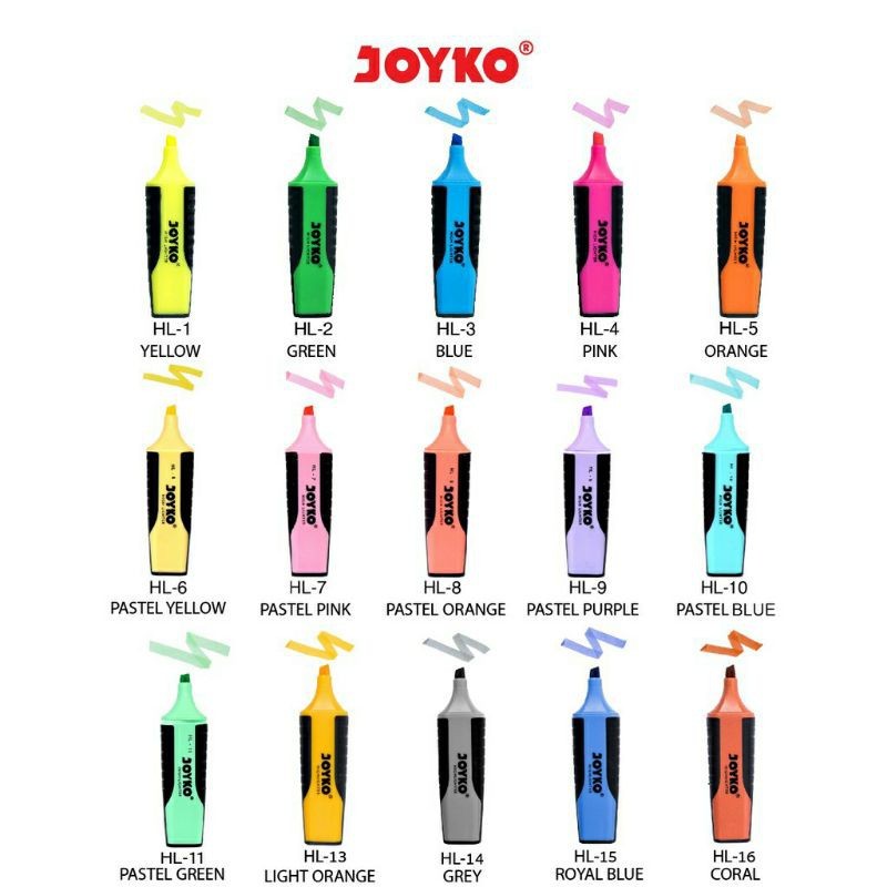Joyko HIGHLIGHTER PASTEL COLORS ORIGINAL JOYKO DOUBLE HL 1 7 8 9 10 11 ...