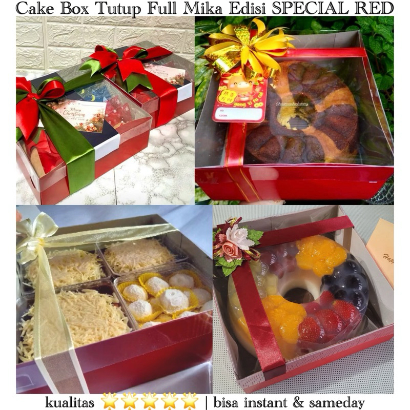 MERAH Red Cake Box + Transparent Lid Full Mica Cake Box / Hampers ...