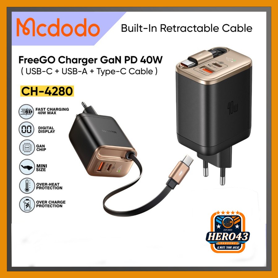 Mcdodo FreeGo Charger 40W GaN PD Fast Charging 2 Ports Built in ...