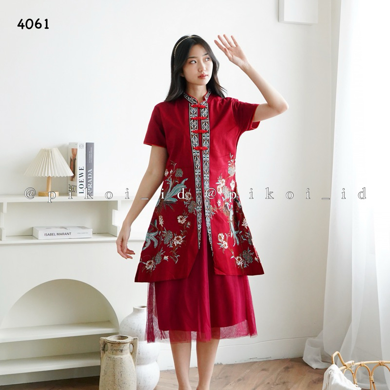 MERAH Cheongsam dress red ribbon shanghai red cheongsam dress batik CNY ...