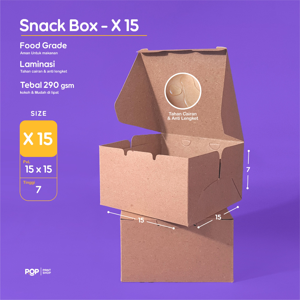 Snack Box 15x15x7 Brown Kraft Paper 290gsm | Full Lamination Water ...