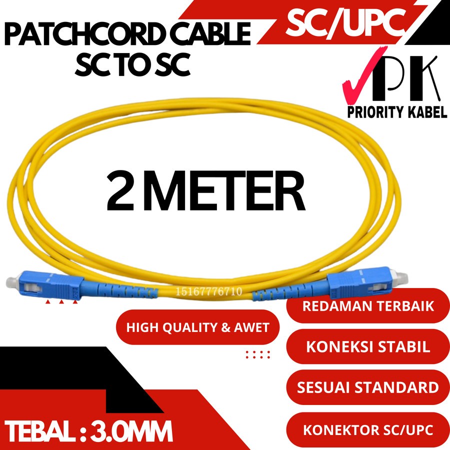Sc UPC Patchcord 2 Meter FO 3mm Patch Cord SC-SC 2 Meters (2M) Fiber ...