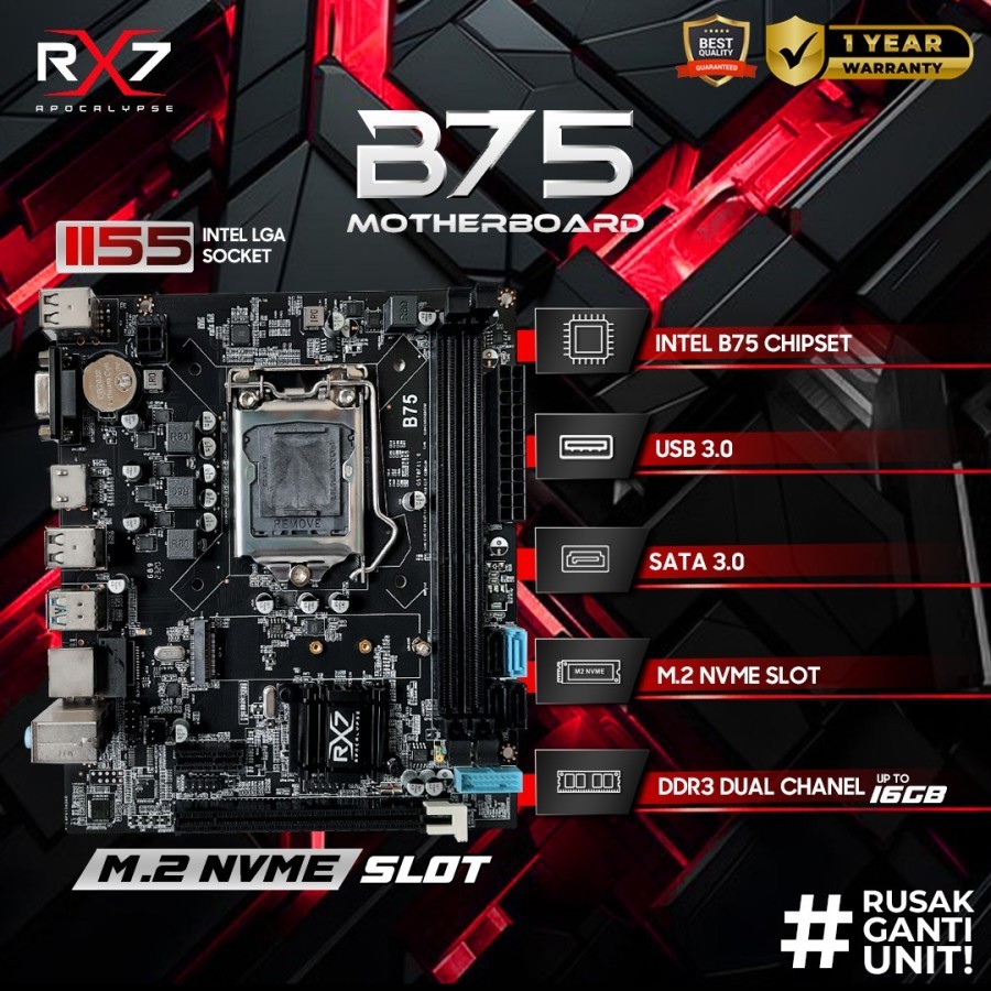MOTHERBOARD RX7 B75 / H61 PLUS LGA 1155 DDR3 B75 SUPPORT NVME | Shopee ...