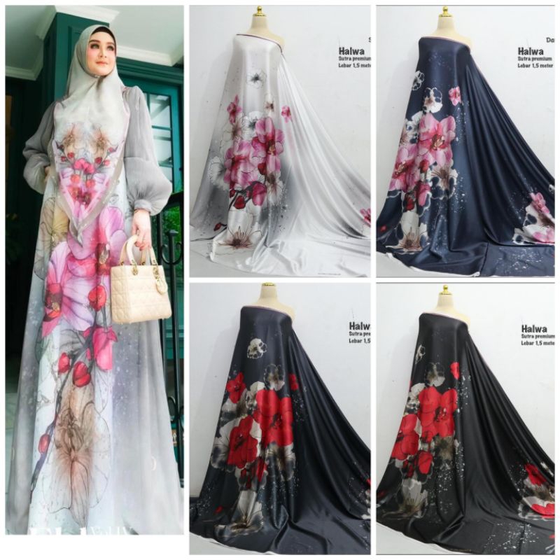 Large motif SILK FABRIC with naura, halwa and alya motifs, premium ...