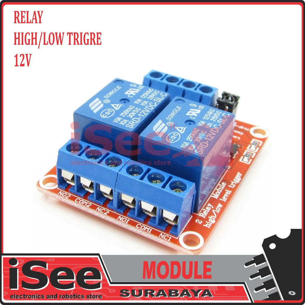2 Channel Relay Optocoupler Module 12V Red Board Version active HIGH ...