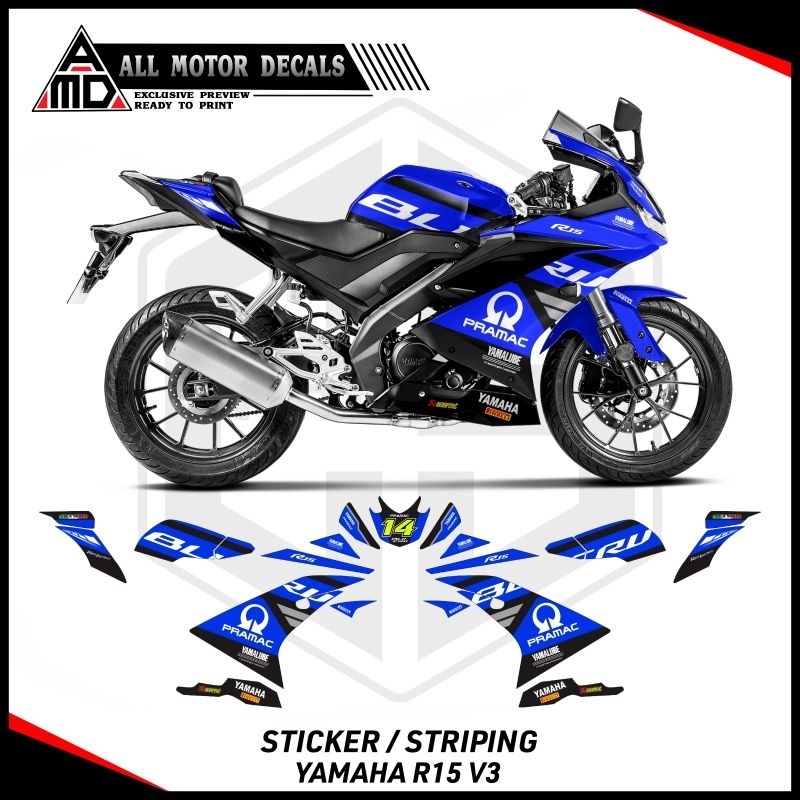 Striping R15 v3 Livery Pramac / Yamaha R15 Sticker 3rd Version / Decal ...