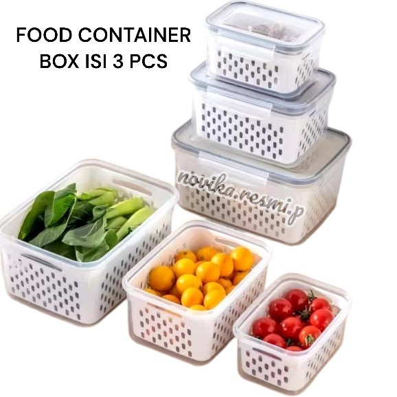 Food CONTAINER BOX CONTAINS 3 FOOD STORAGE CONTAINERS, FRUIT VEGETABLE ...