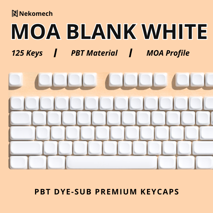 Nekomech White Blank MOA Keycaps All White - PBT MOA Profile Keycap Set ...