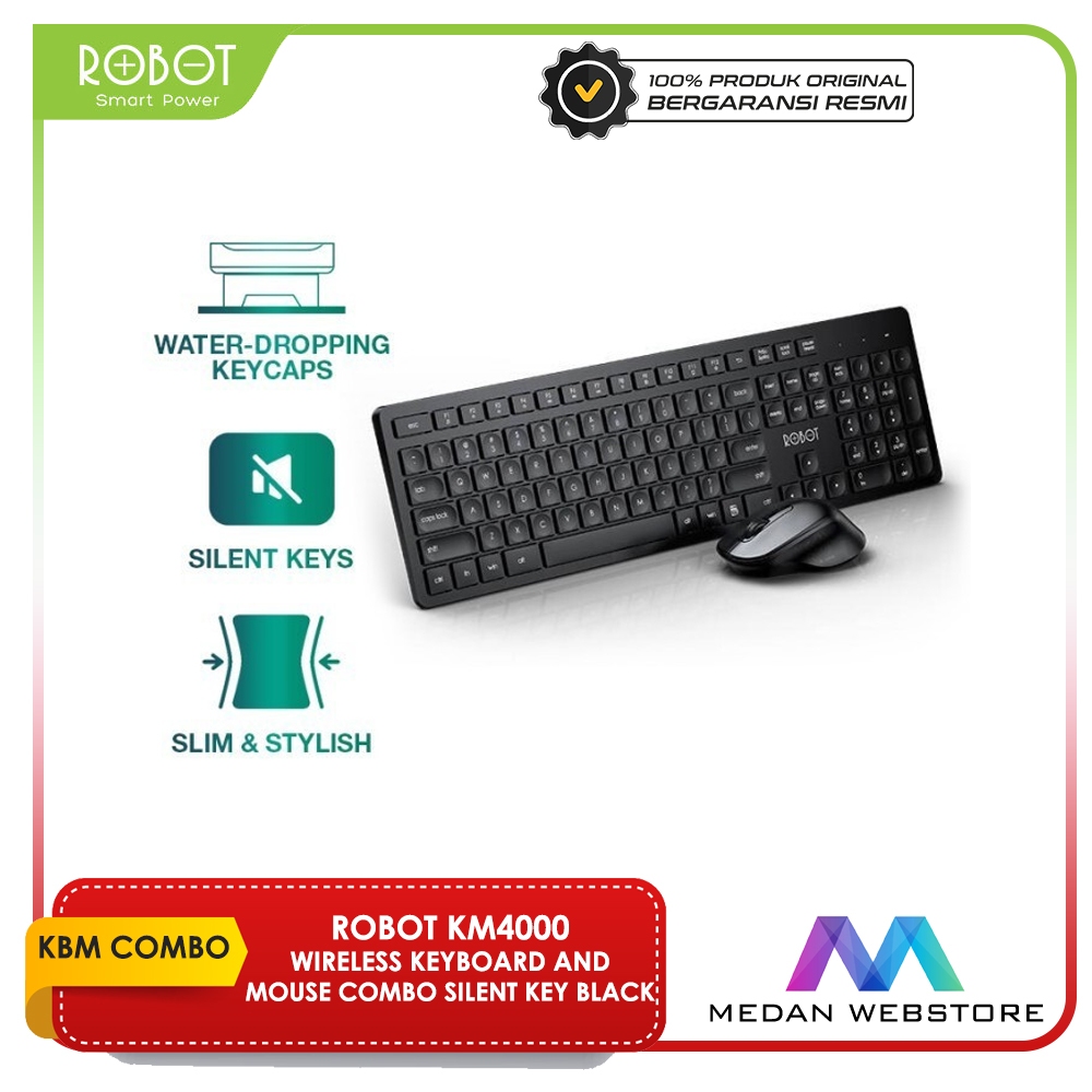 Keyboard & Mouse Wireless ROBOT KM4000 Silent Click 1 Year Warranty ...