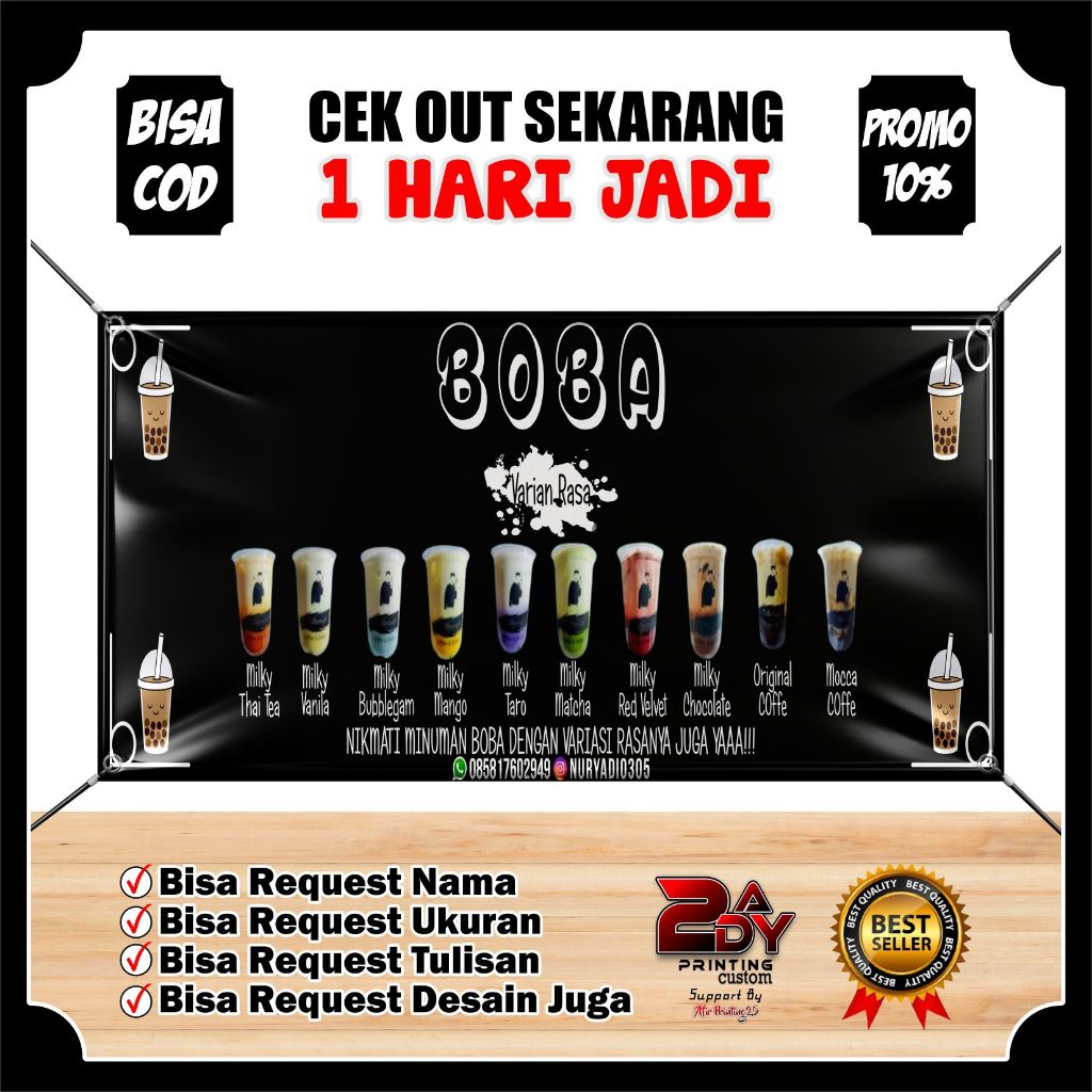 Boba drink banner/banner, boba drink banner measuring 200x80cm | Shopee ...