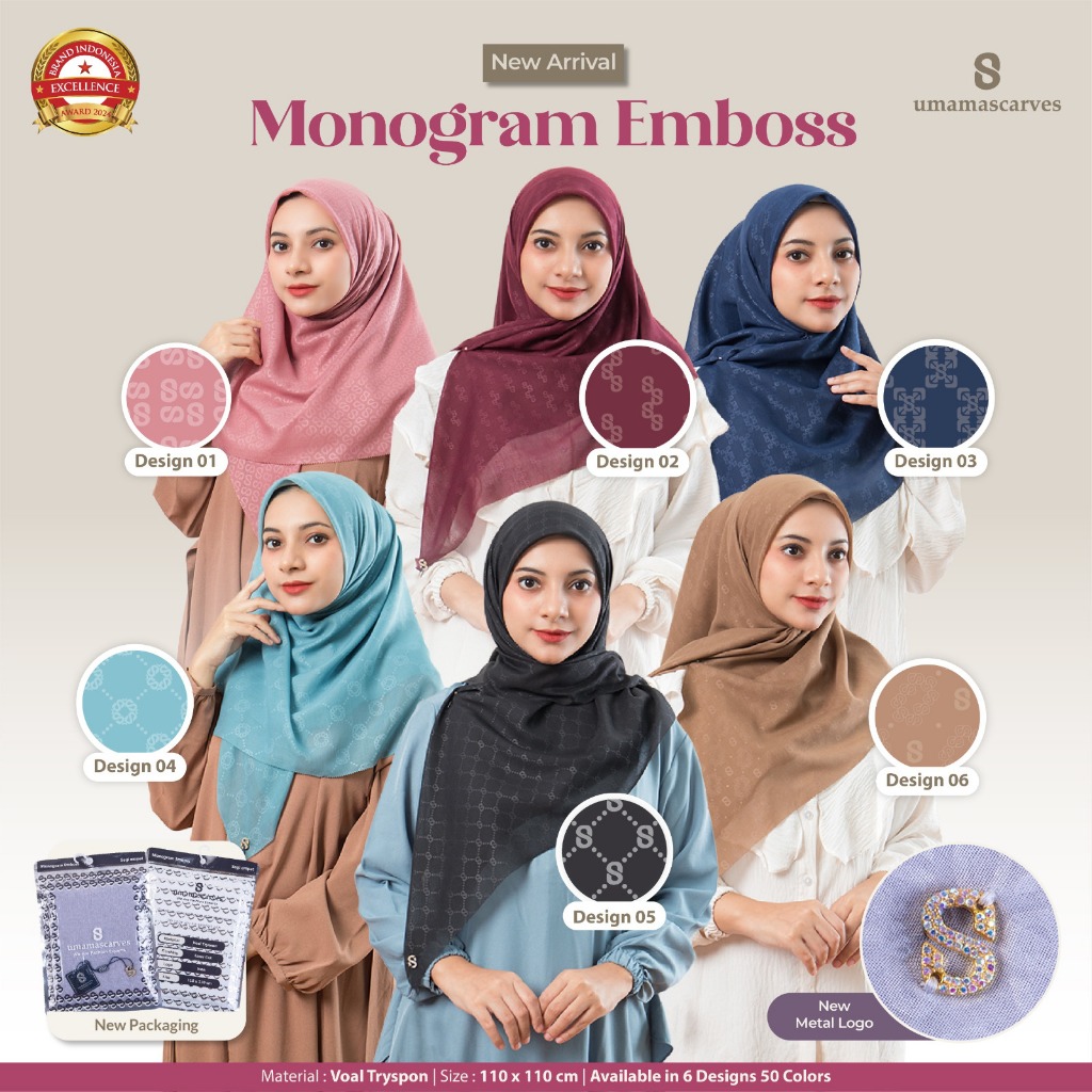 Hijab sultan emboss monogram logo s Quadrangle | Shopee Malaysia