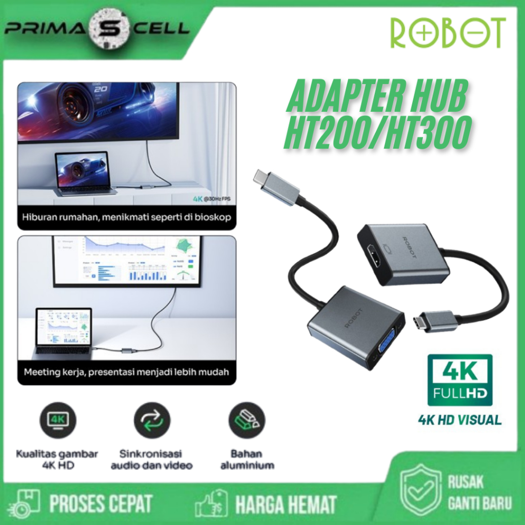 Robot USB Adapter Hub HT200/HT300 Type C To HDMI/VGA 1 Year Guarantee ...