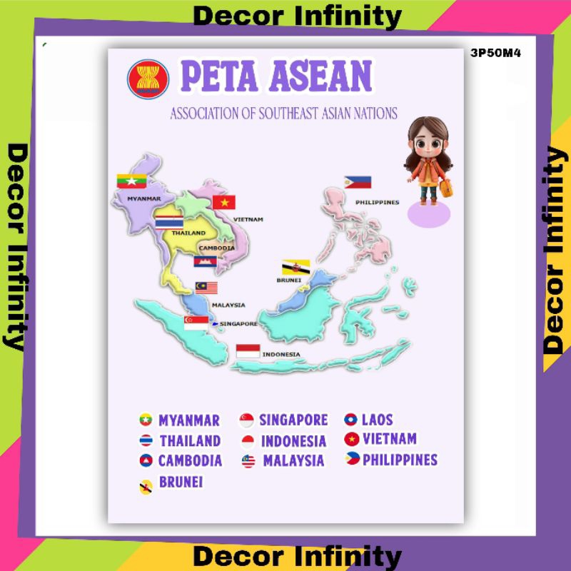 Map ASEAN Wall poster, student learning educational school poster ...