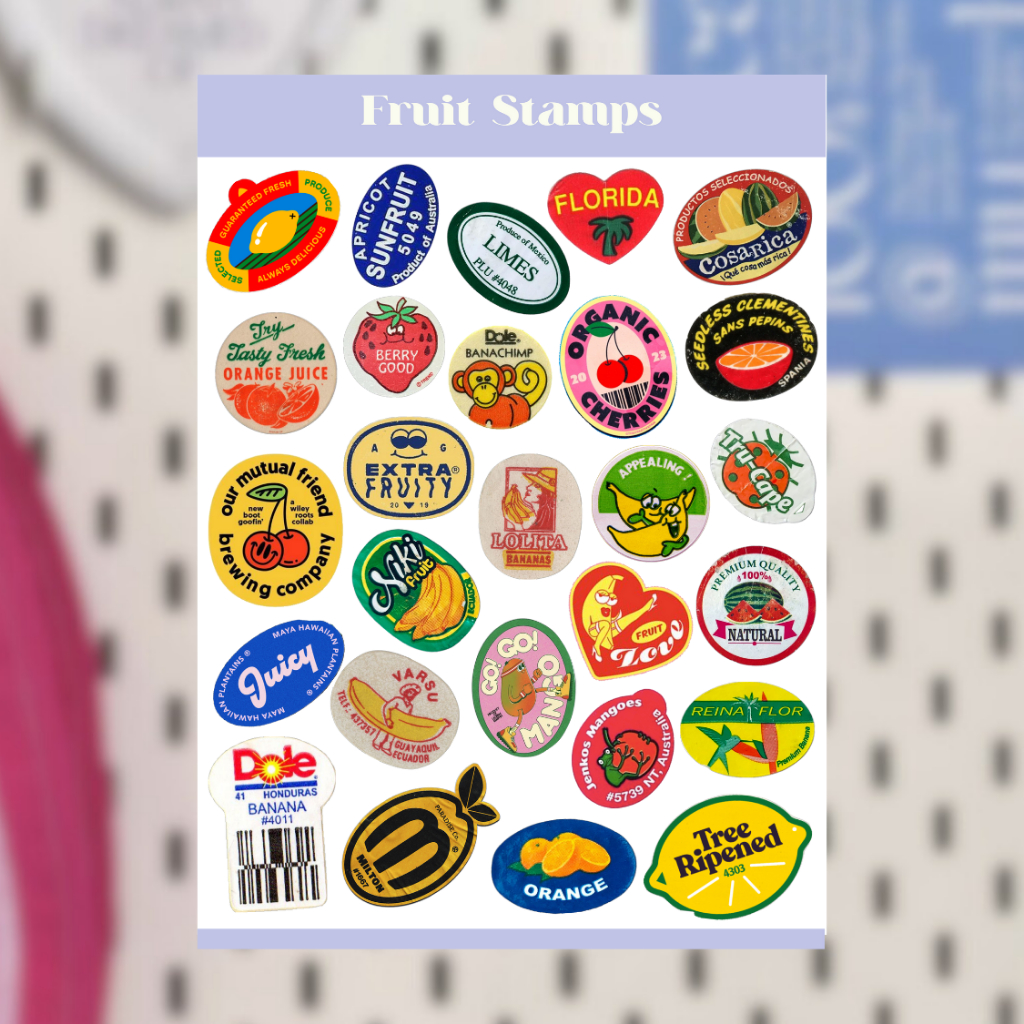 Fruit STAMPS DECO STICKER SHEET / CUTE KAWAII DECO STICKER VINTAGE ...