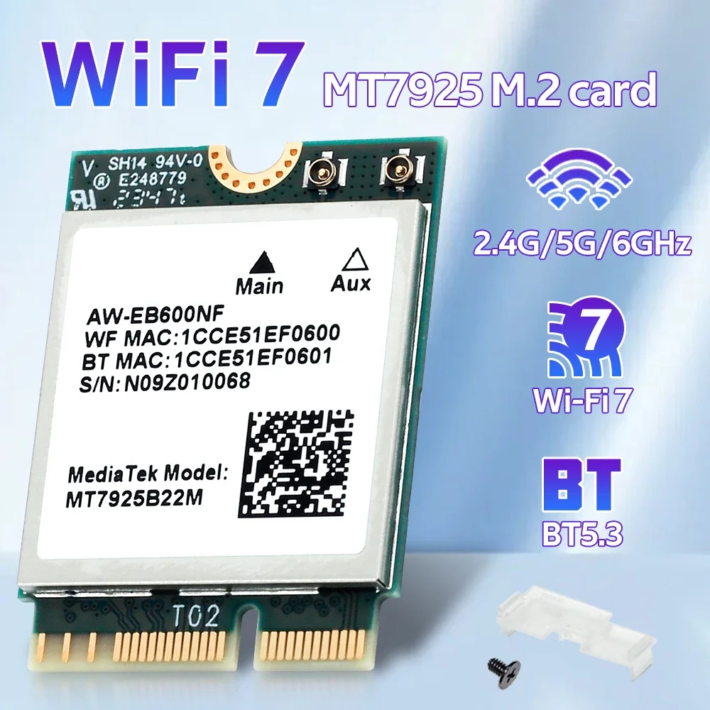Mediatek MT7925 802.11 BE Wireless Wifi 7 Card Bluetooth 5.3 NGFF M2 ...