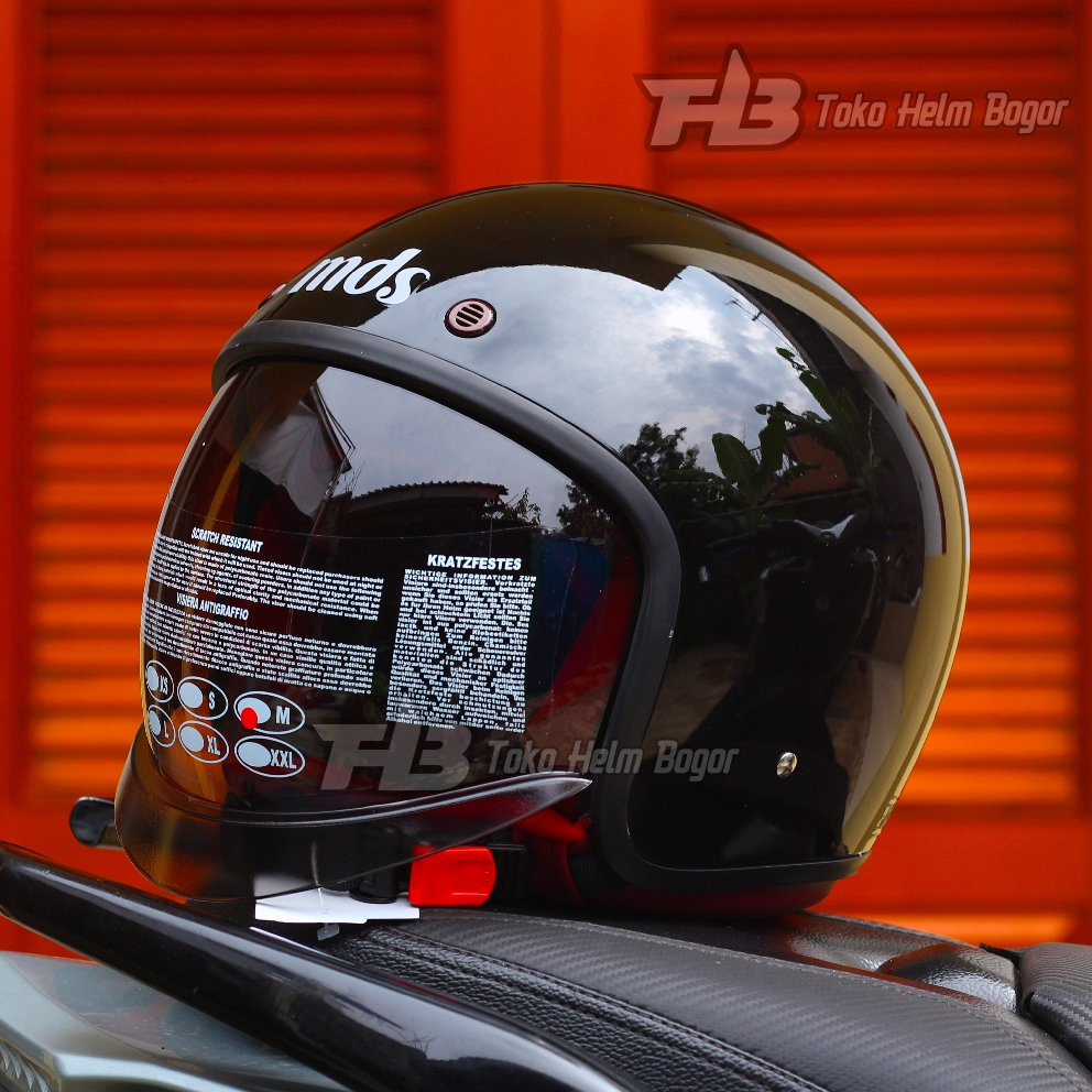 Retro MDS MAGNUM Half Face helmet solid BLACK glossy | Shopee Malaysia