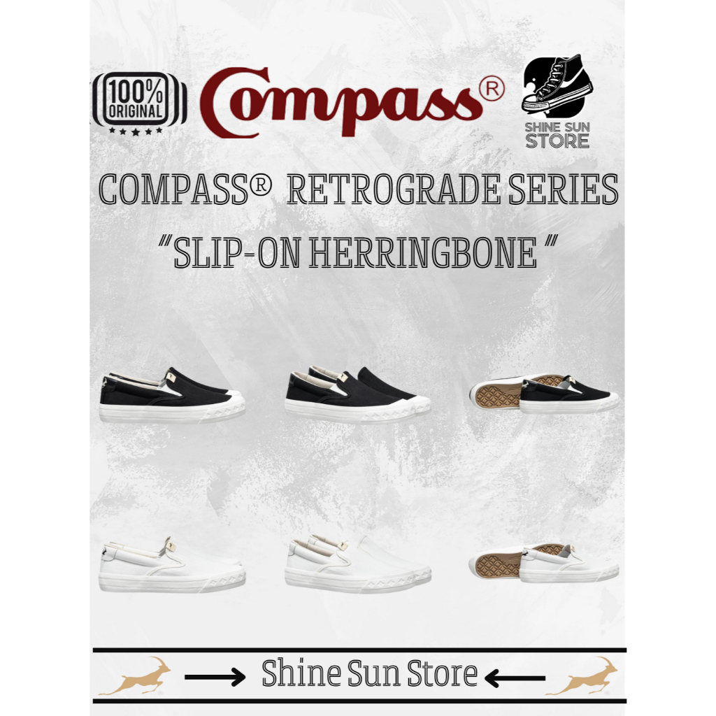 [ORIGINAL] Compass Retrograde Slip On Herringbone Black // White ...