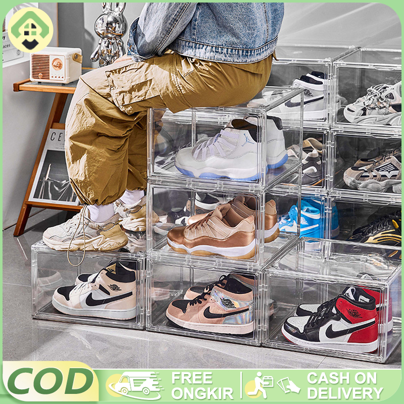 Thick Transparent Folding Shoe Box Shoes Storage Box Plastic Stacking ...