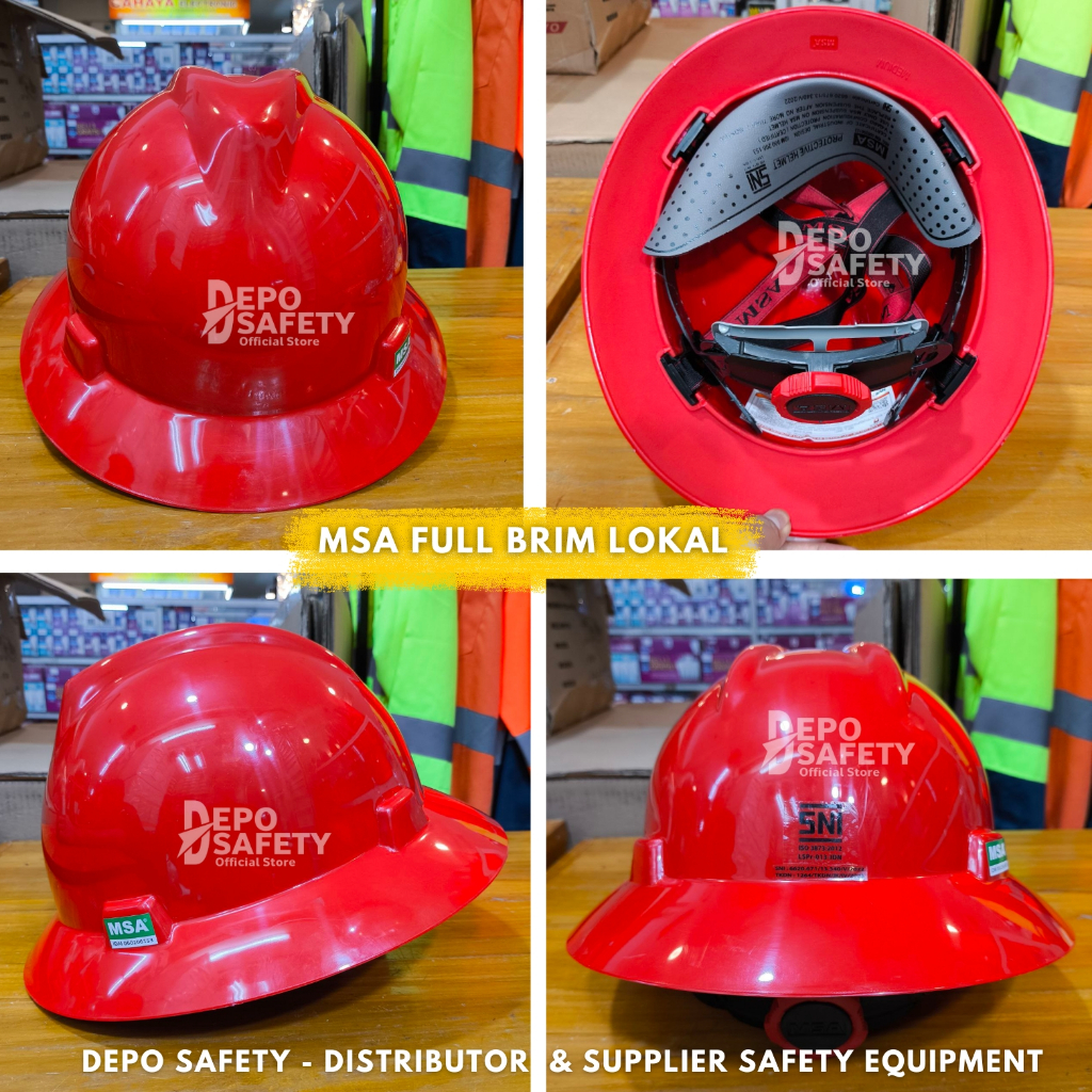 MERAH LOKAL Safety MSA FULL BRIM V-GARD RED FASTRACK LOCAL SNI HELMET ...