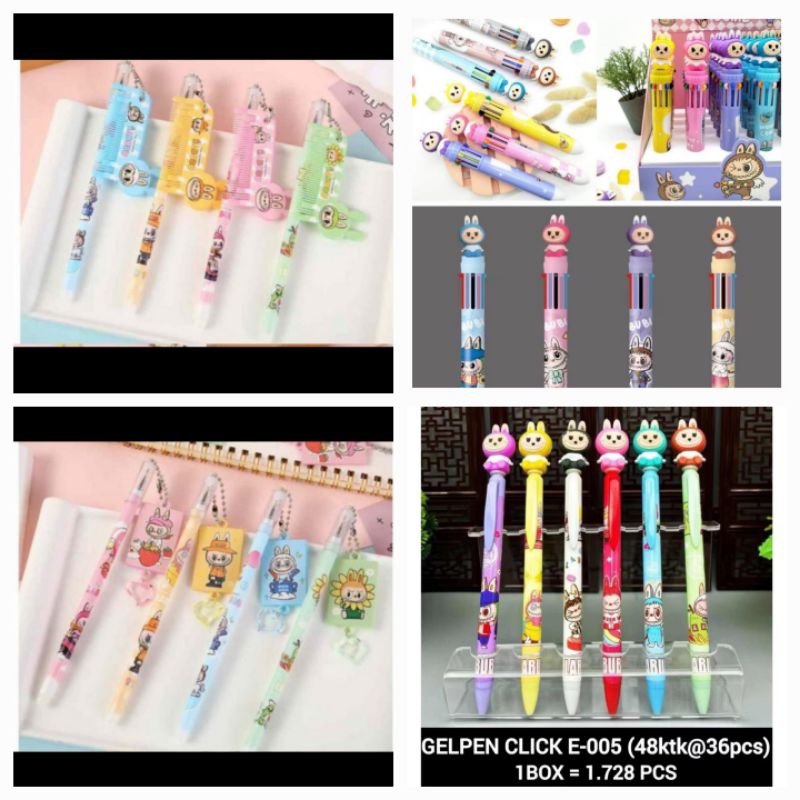 [1 Set/ 6 Pcs] Short Click Gel Pen Ballpoint Pen Acrylic Labubu Molly ...