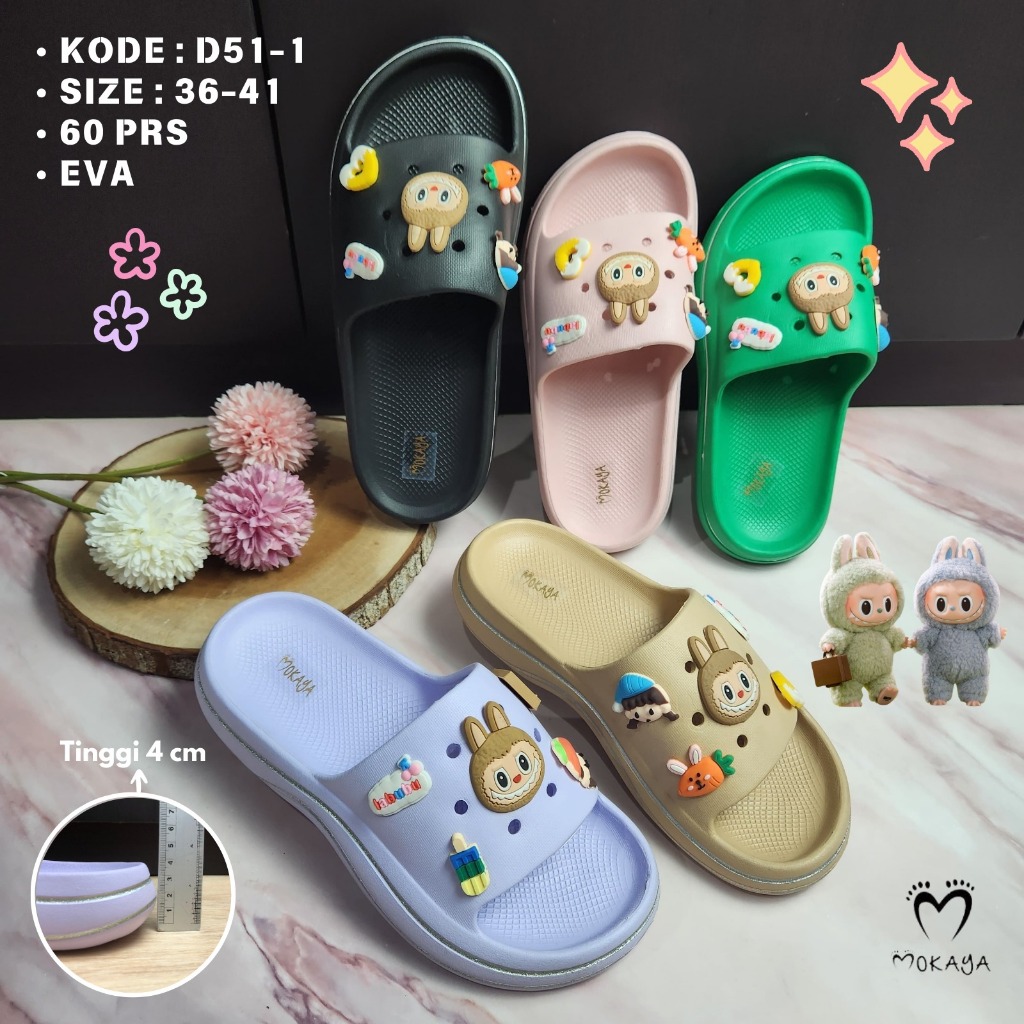 Eva Fuji Viral Slop Wedge Sandals Thick Platform Labubu Ribbon Motif Super Pretty Cute ...