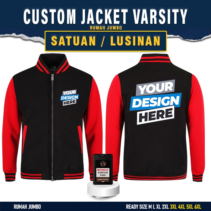 MERAH Custom Varsity Jacket, Single Screen Printing, Bomber, Black and ...