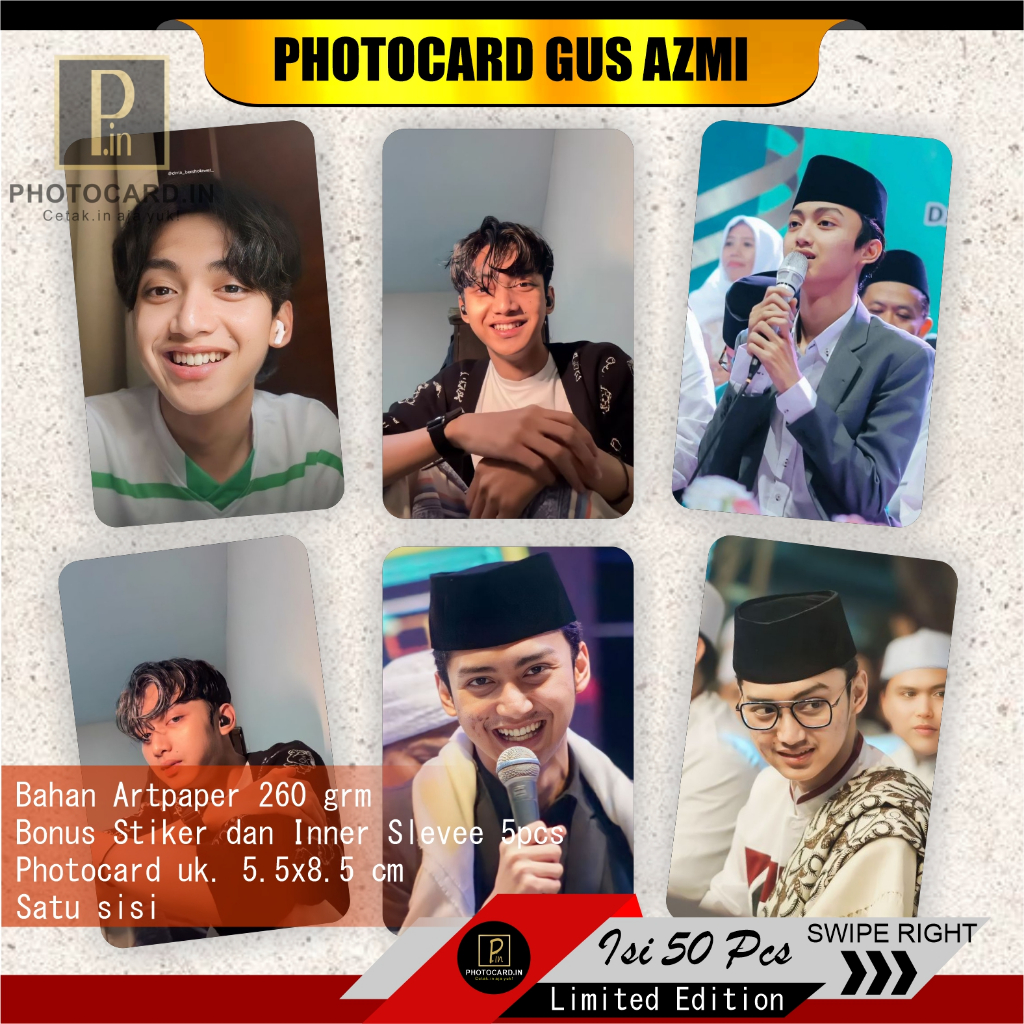 Photocard Gus Azmi contains 50 pcs (Free Stickers and Inner Slevee 5 ...