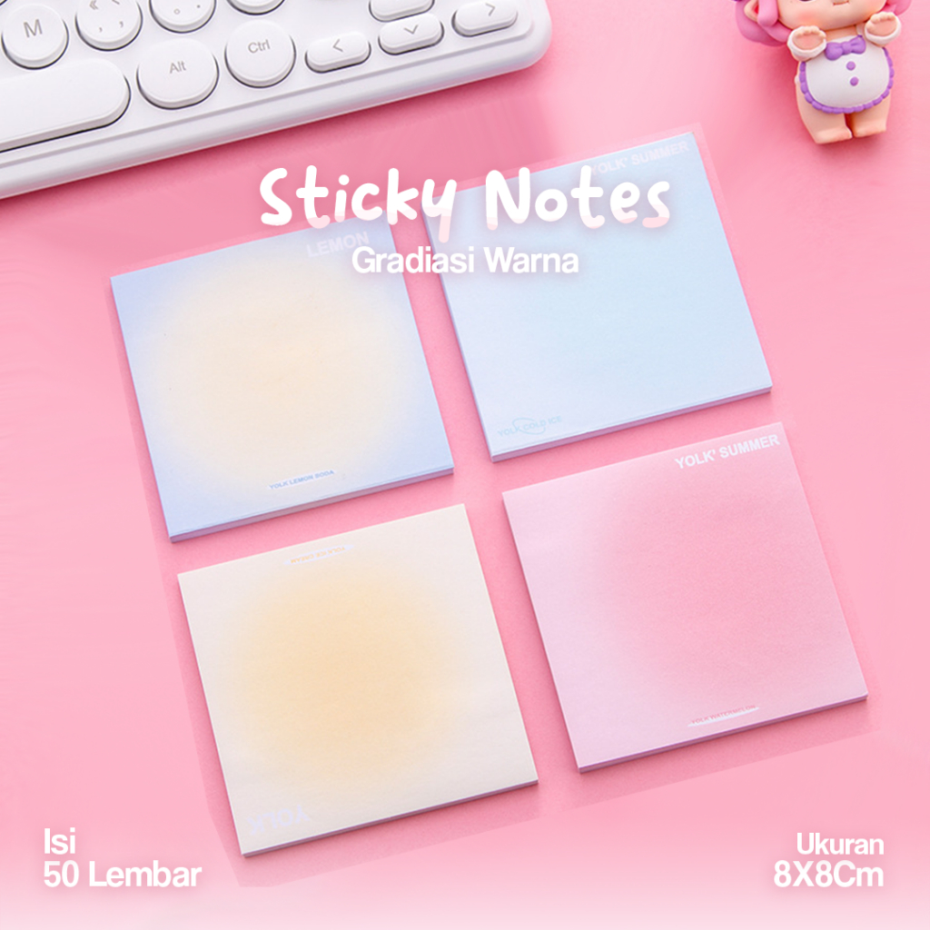 Sticky Notes Aesthetic Cute Plain Color Gradation 50 Sheets | 50 Sheets ...