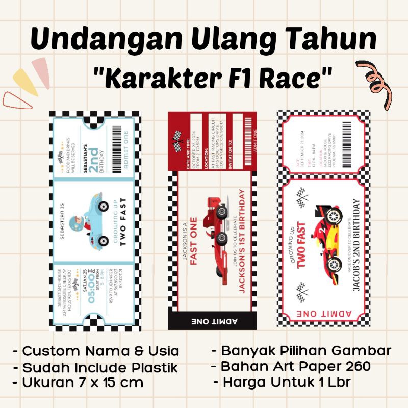 F1 Theme Ticket Children's Birthday Invitation Card | Shopee Malaysia