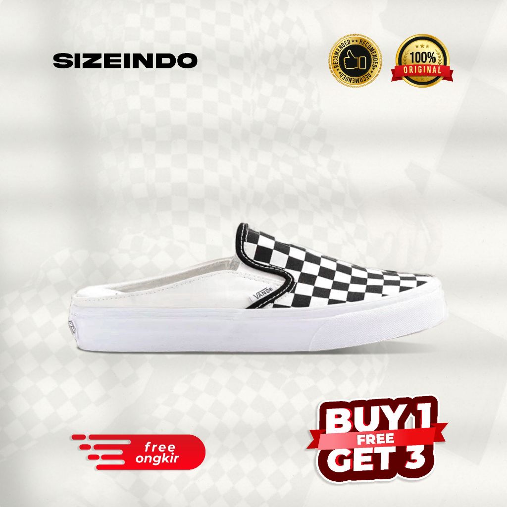 Original VANS SLIP ON CHECKERBOARD MULE BLACK WHITE | Shopee Malaysia