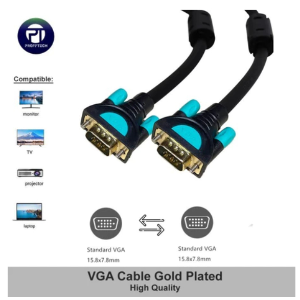 Profftech VGA Cable 1.5m 3m 5m 10m 15m 20m 25m 30m Gold | Shopee Malaysia