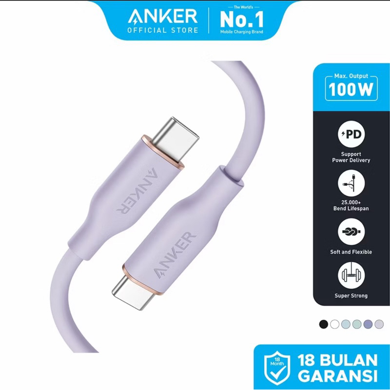 Anker Powerline III Flow C to C 3ft Charger Cable PURPLE - A5882 (1 ...