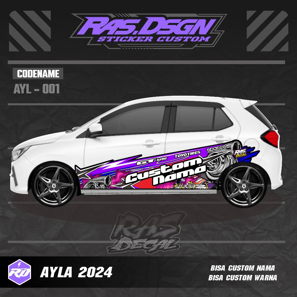ALL NEW AYLA 2024 CAR DECAL STICKER AYLA RACING STRIPING/ CUSTOM NAME ...