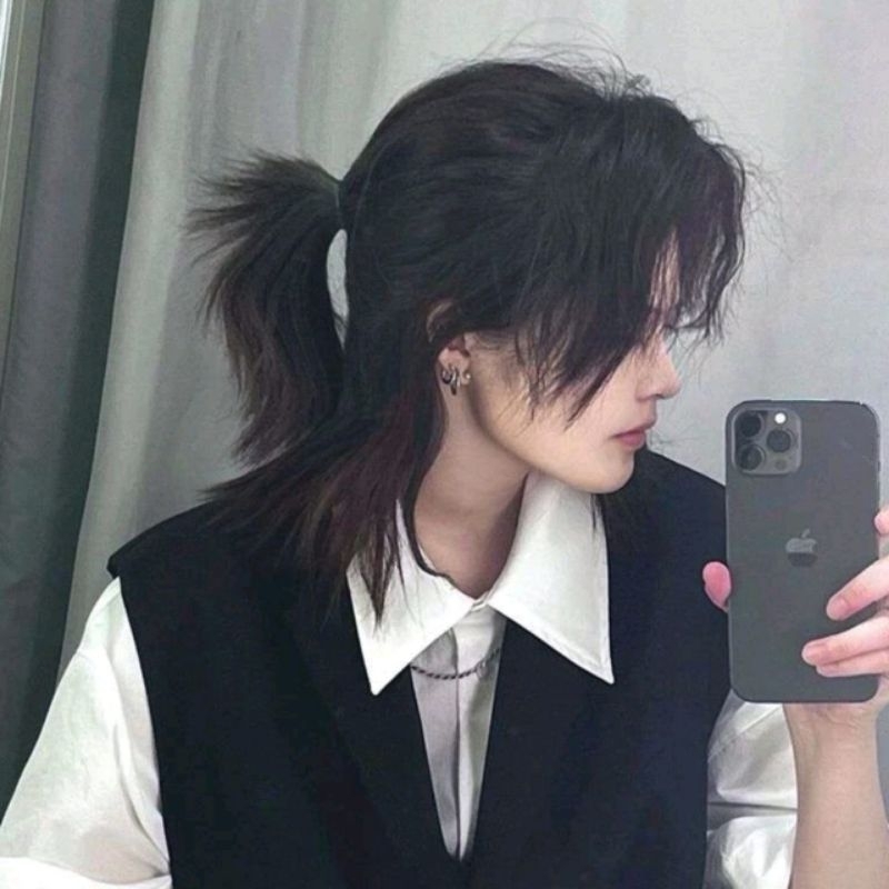 Korean MEN'S WIG LONG MULLET MODEL LONG WOLFCUT STYLE CAN BE WORN WITH ...