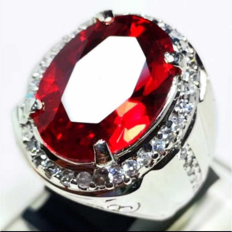 MERAH Siamese red gemstone ring oval Mix cut top crystal rose ds ...