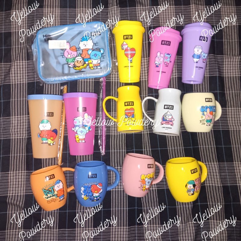 READY MERCHANDISE MILK LIFE BT21 MUG CERAMIC BAG TUMBLER STRAW KOYA RJ SHOOTY MANG CHIMMY TATA ...