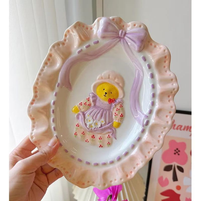 FLEUR BEAR PLATE / Shabby Chic Plate Aesthetic Korean Plate / Vintage ...