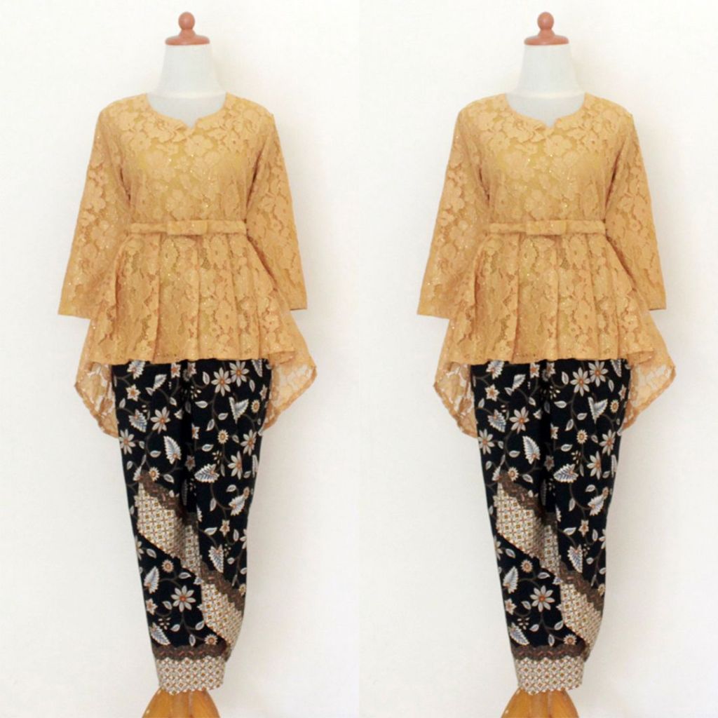Modern Kebaya Aira Gold Suit and Wrapped Skirt | Shopee Malaysia