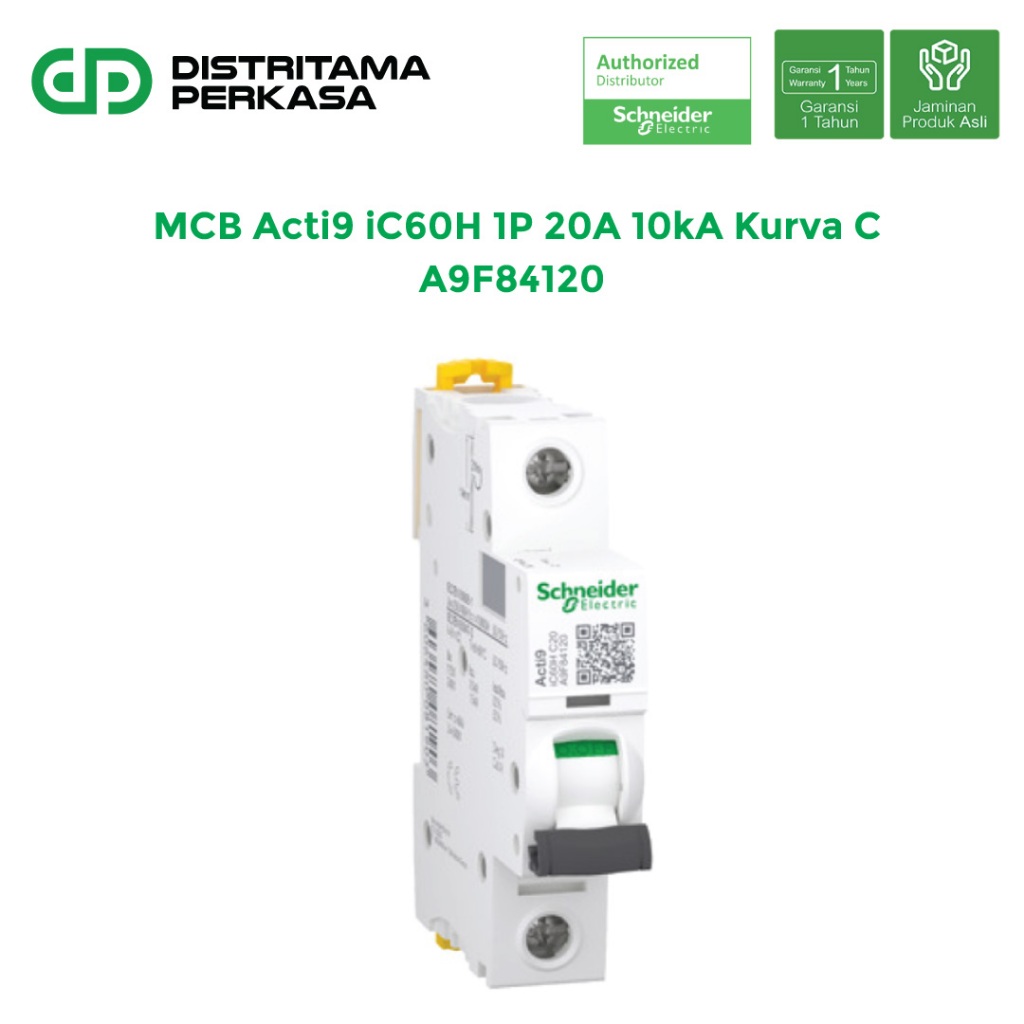 Schneider MCB Acti9 iC60H 1P 20A 10kA Curve C - A9F84120 | Shopee Malaysia