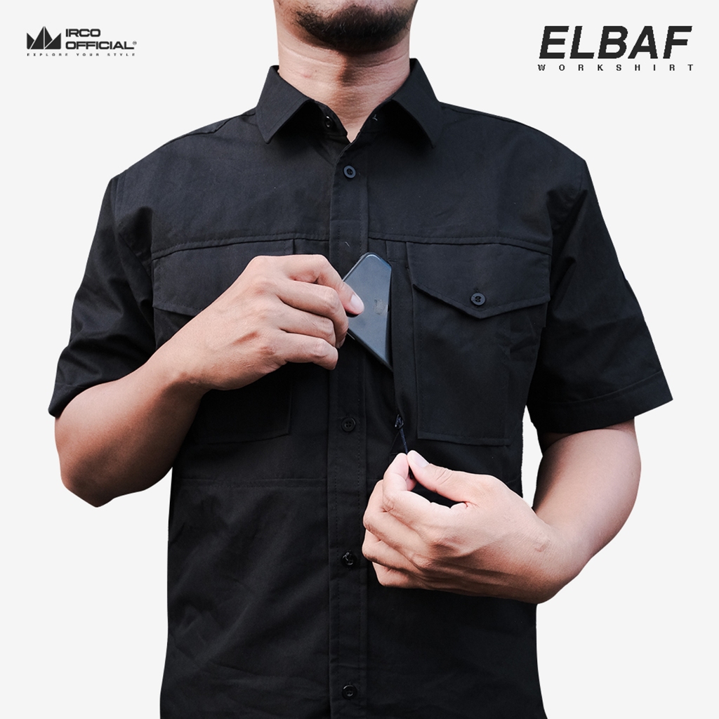 KEMEJA HITAM Irco Elbaf Men's Outdoor Field Shirt Black Short Sleeve ...