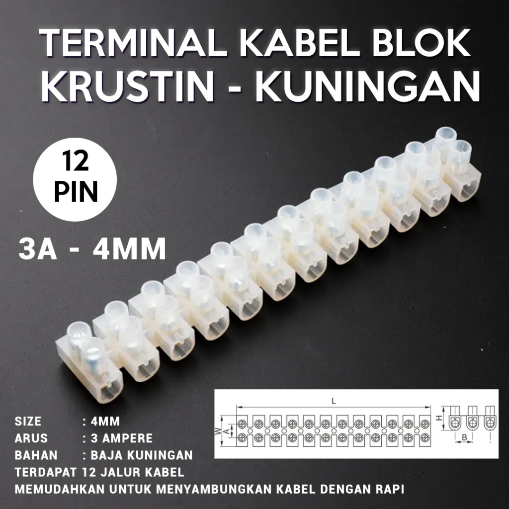 Brass Block Cable Krustin Terminal 12 PIN 4MM 3A Plastic CABLE ...