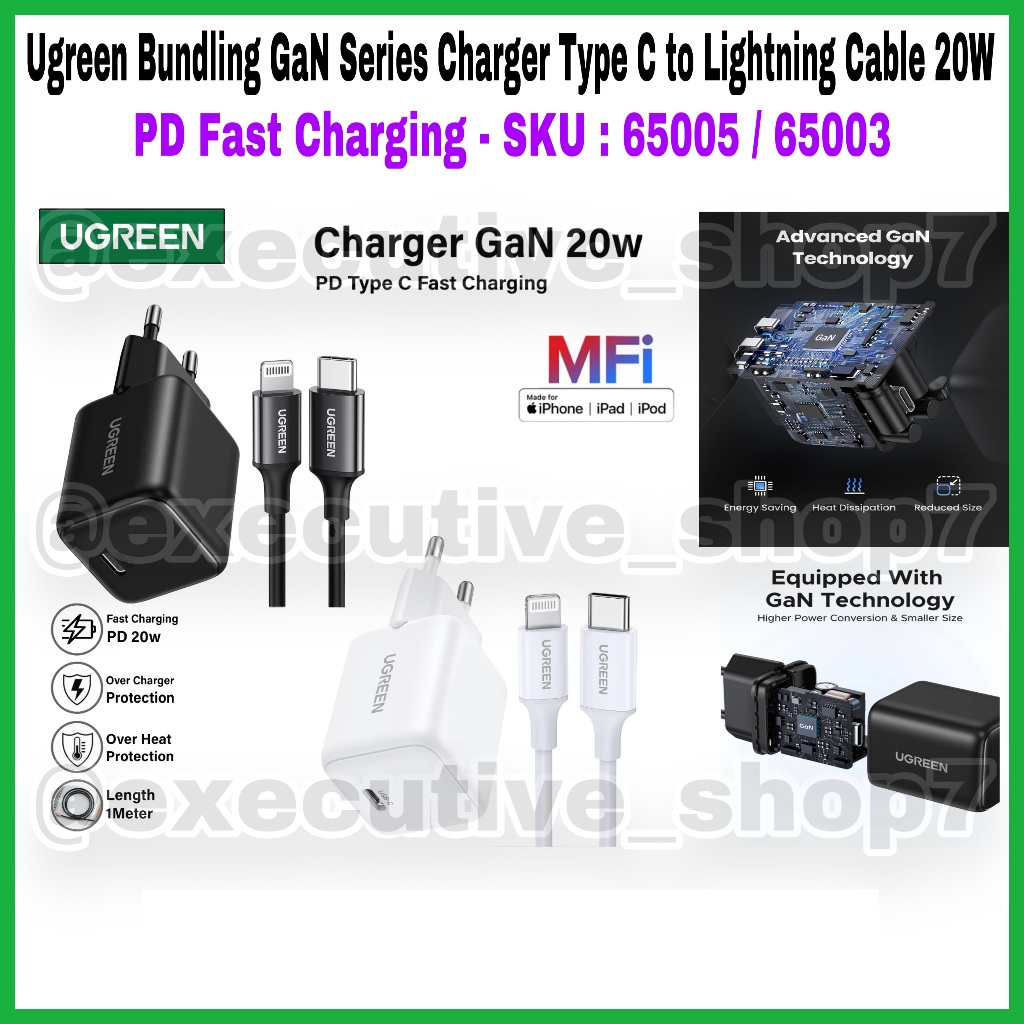 Ugreen Bundling GaN Series Type C to Lightning Cable 20W PD Fast Charging - SKU: 65005 / 65003 ...