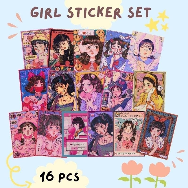 16pcs aesthetic girl sticker SET / girl sticker / aesthetic sticker ...
