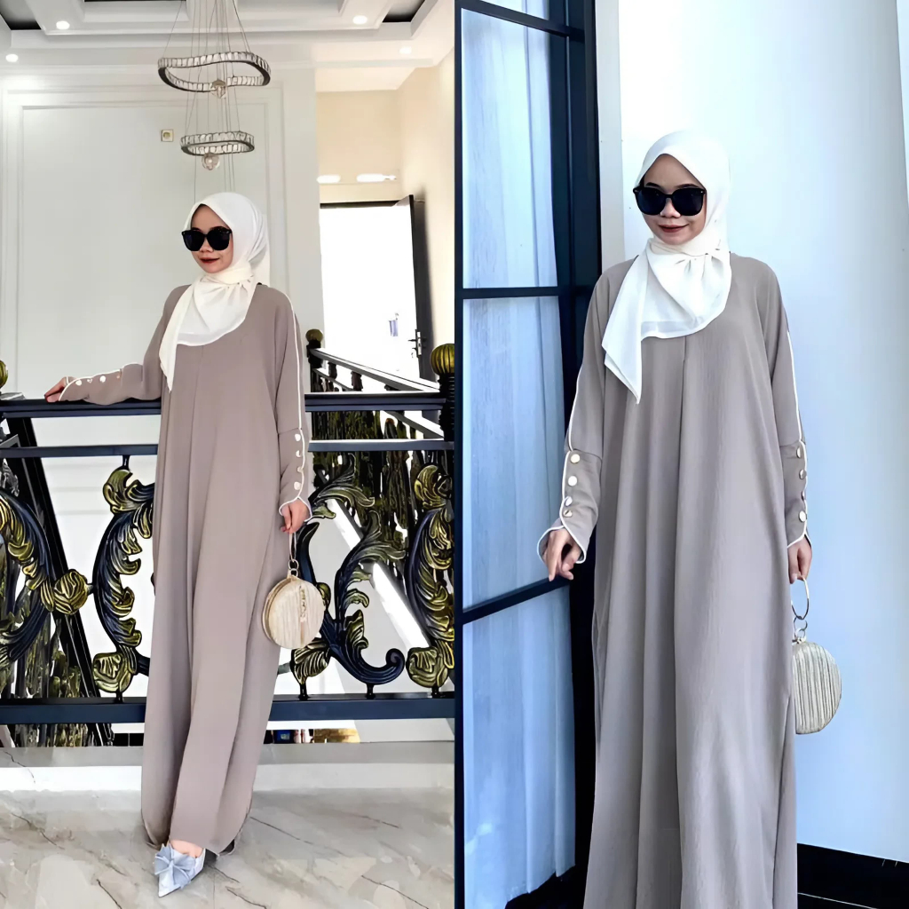 Abaya Basic Crinkle Premium Gamis Umrah Daily Kancing Dress Batwing Oversize Inara | Shopee Malaysia