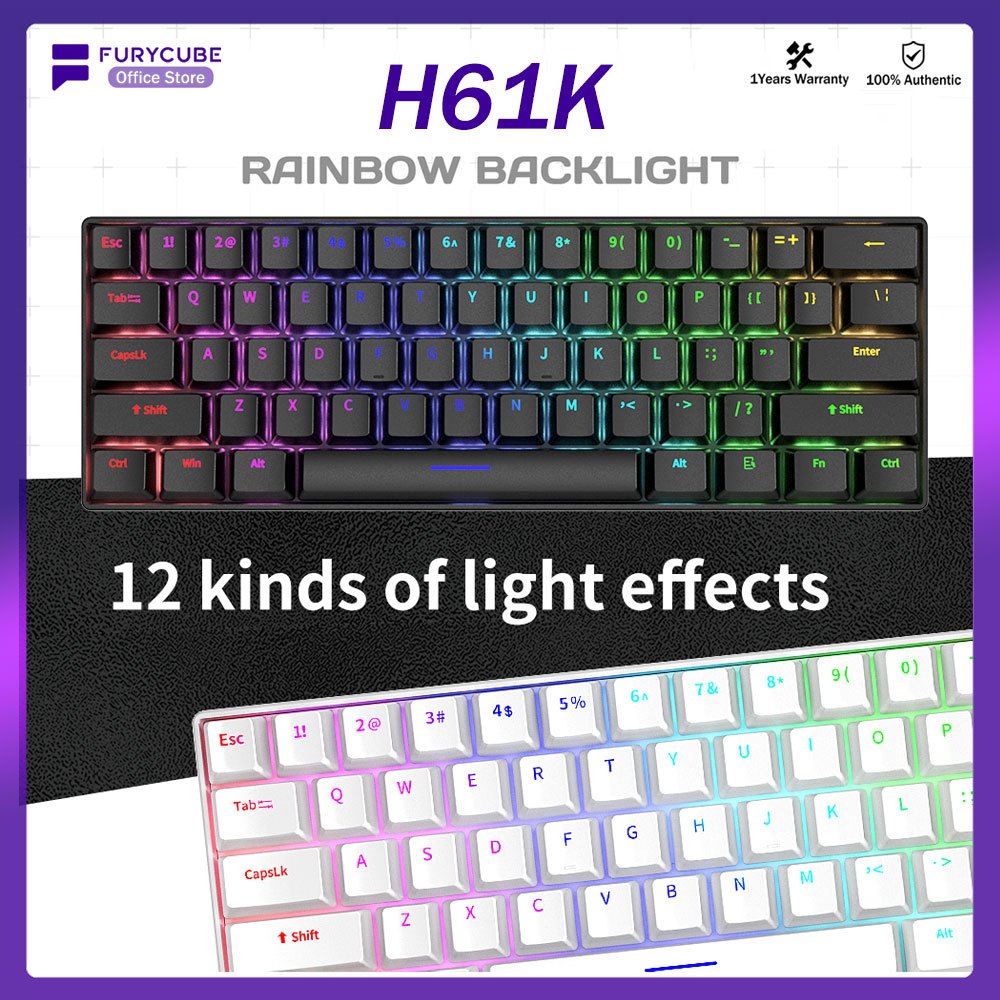Zifriend H61K Rainbow Backlight Mechanical Keyboard Brown Red Blue ...