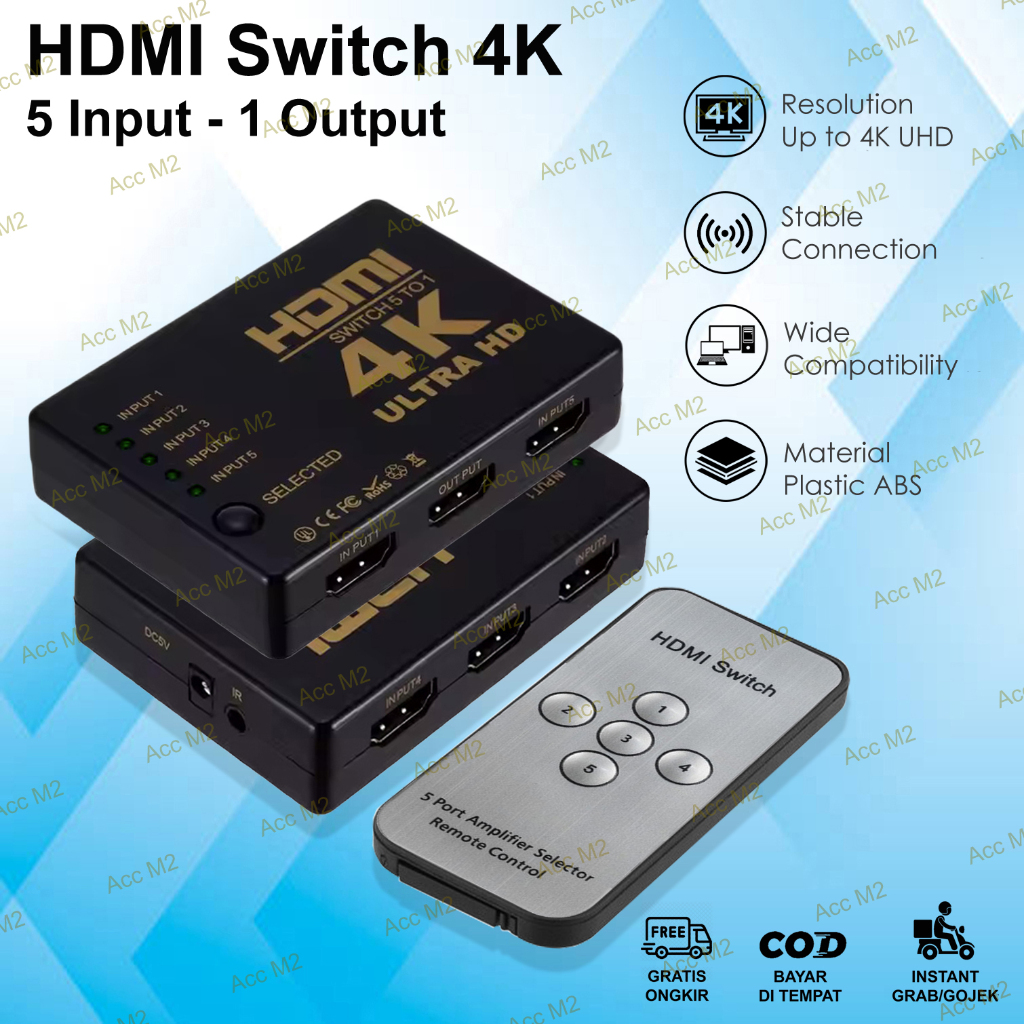 Hdmi Switch/switcher 3 ports - 5 ports support 4K Ultra HD with remote ...