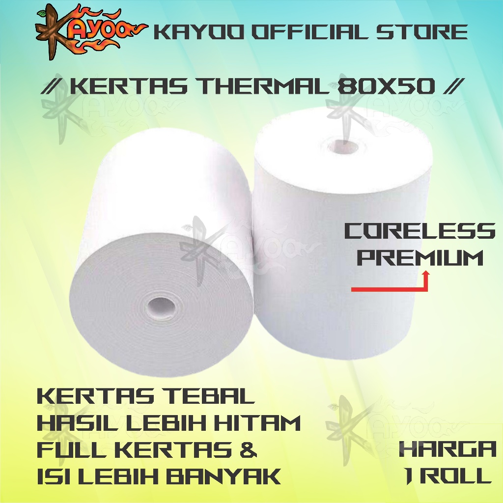 Thermal PAPER CASHIER STRUCK / PPOB PAPER ROLL 80X50 CORELESS TERMAL ...
