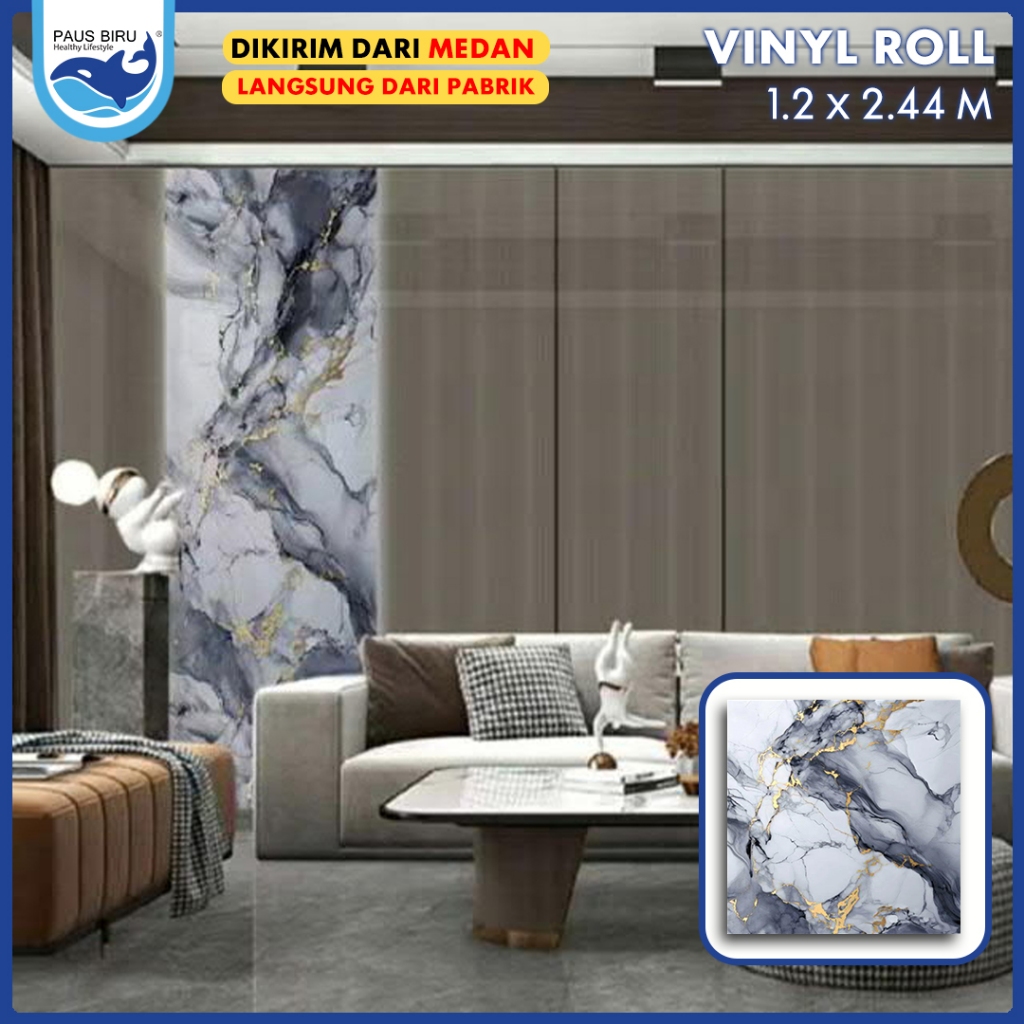 Blue Whale - Wallpaper 1 Roll Wall Sticker 60 CM x 3 M Marble Motif ...