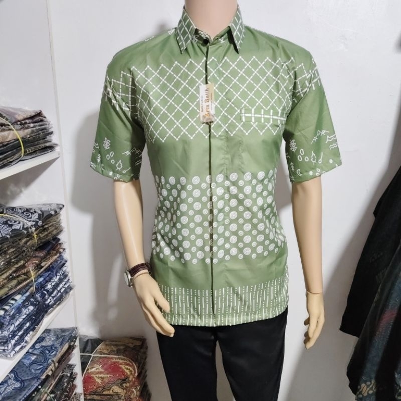HIJAU Hem batik jumputan lawasan ijo original arta batik CODE 007 soft ...
