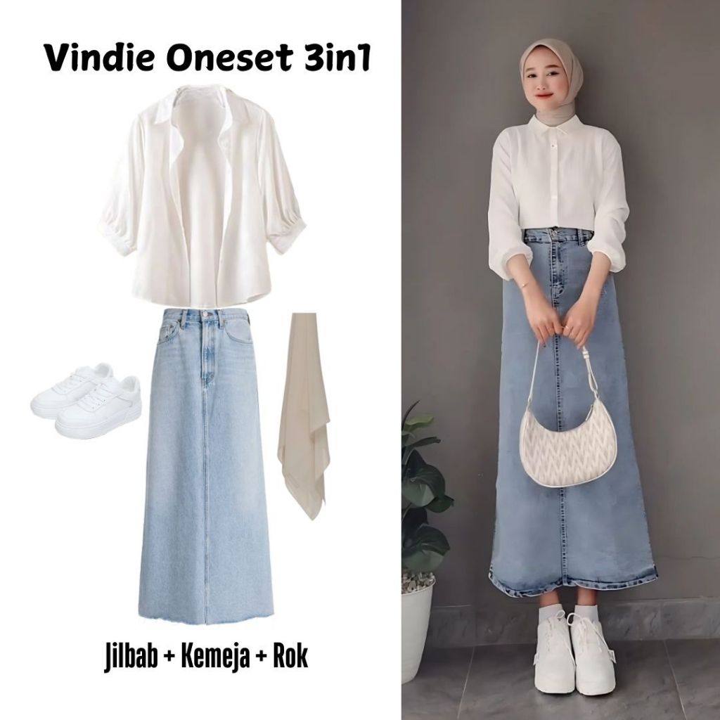 KEMEJA PUTIH Premium!! One set of 3 in 1 plain white shirt, long denim ...